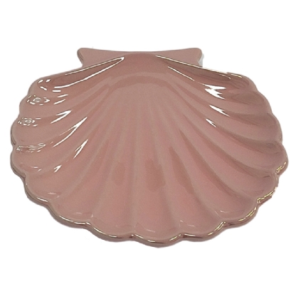 Prato De Porcelana Em Formato De Concha - Cor Rosa