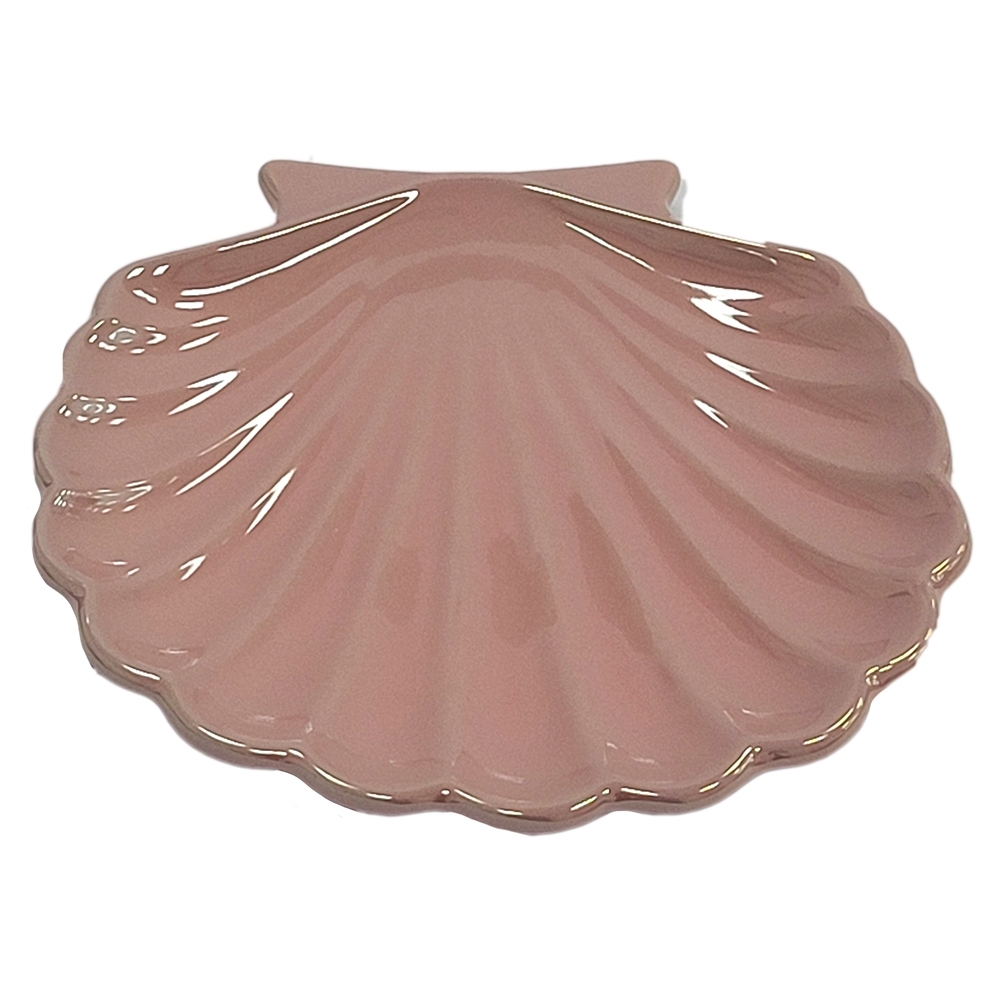 Prato De Porcelana Em Formato De Concha - Cor Rosa
